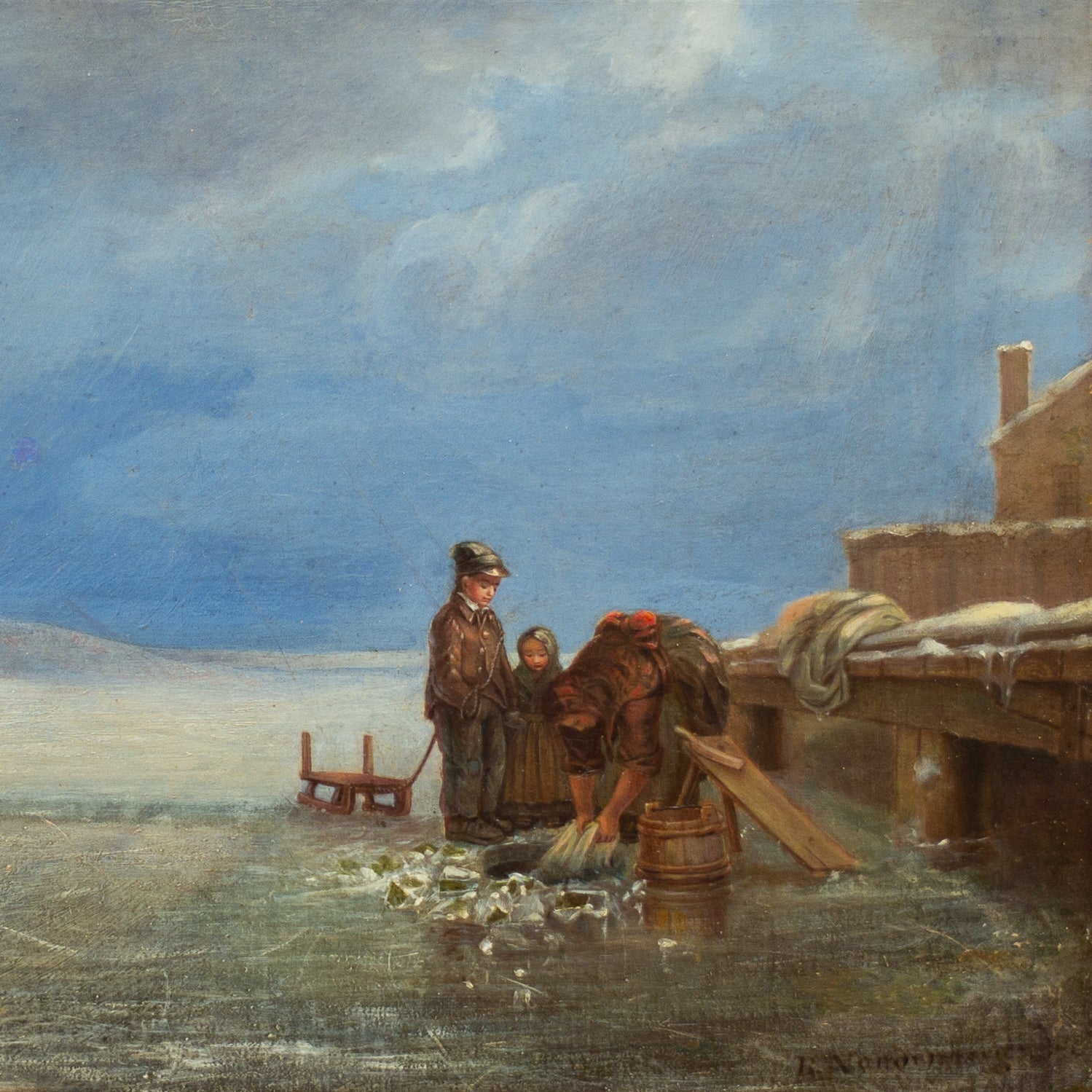 Bengt Nordenberg - Children by the Ice Hole, c. 1846 – CLASSICARTWORKS